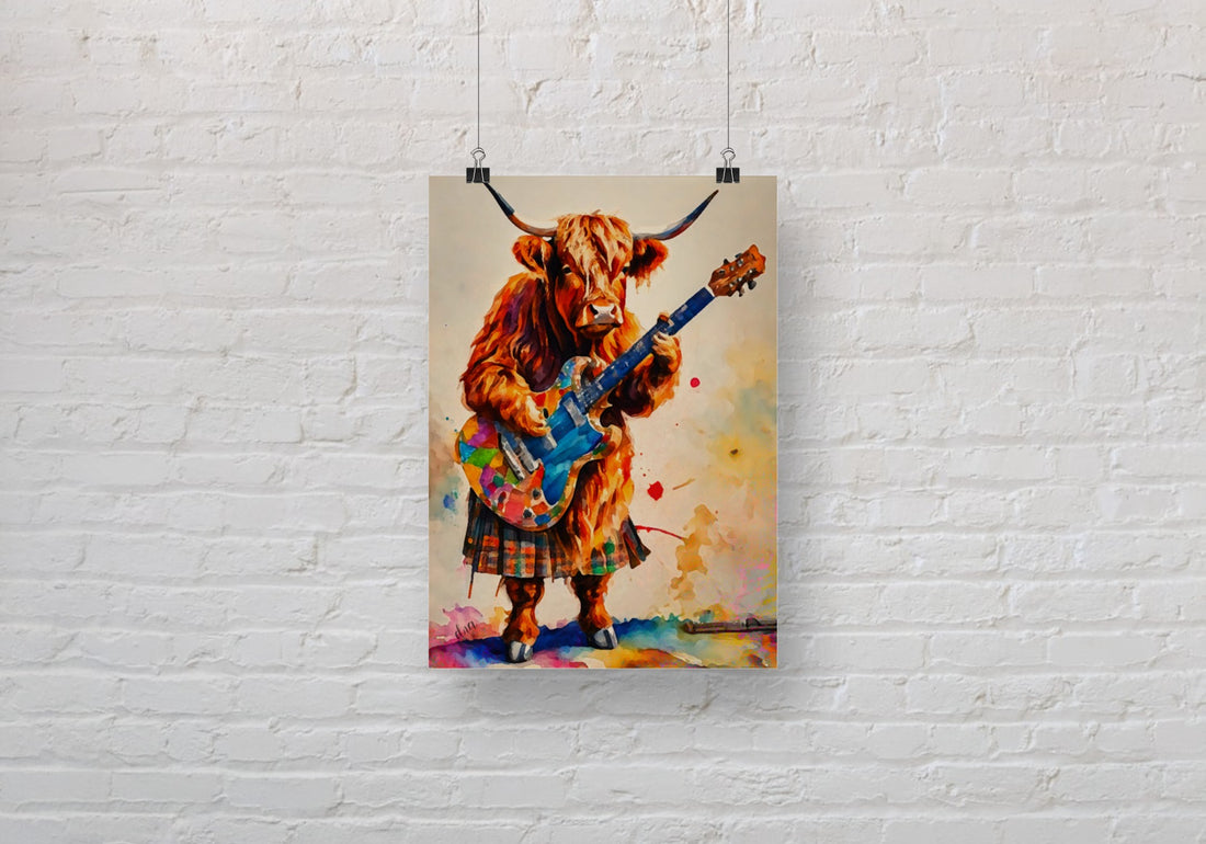 Highland Cow Rockstar A3 Wall Art print – Eiledon